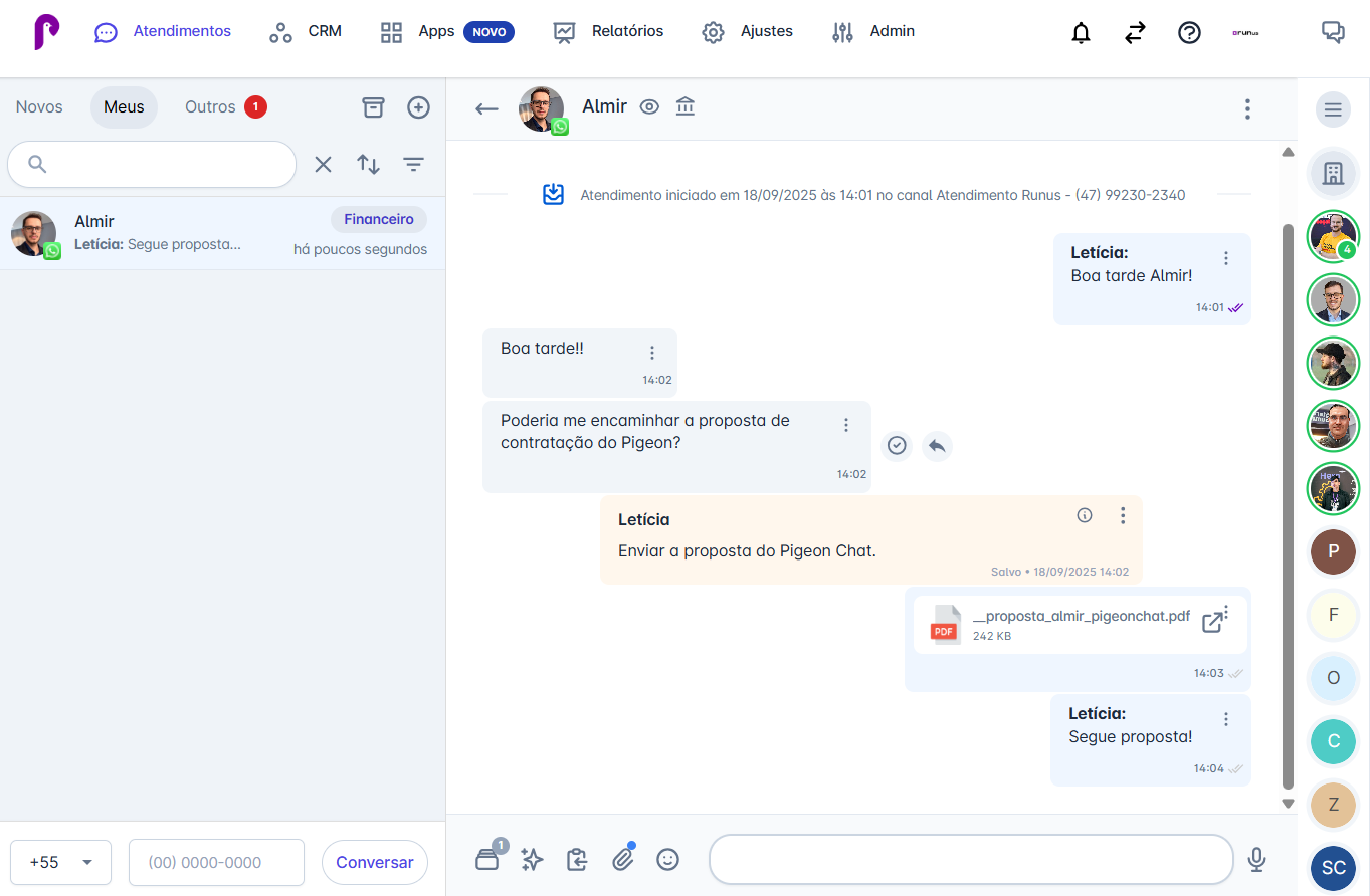 Pigeon Chat - Automatize WhatsApp com IA e Gestão de Equipes | Runus